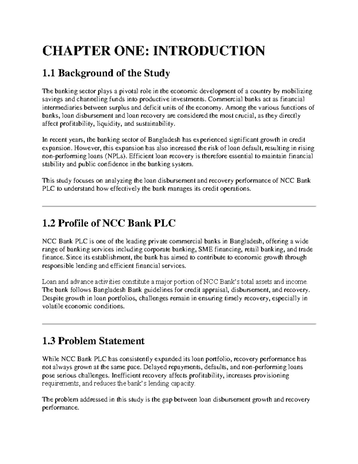 NCC Bank PLC Loan Disbursement & Recovery Analysis: A Study - Studocu