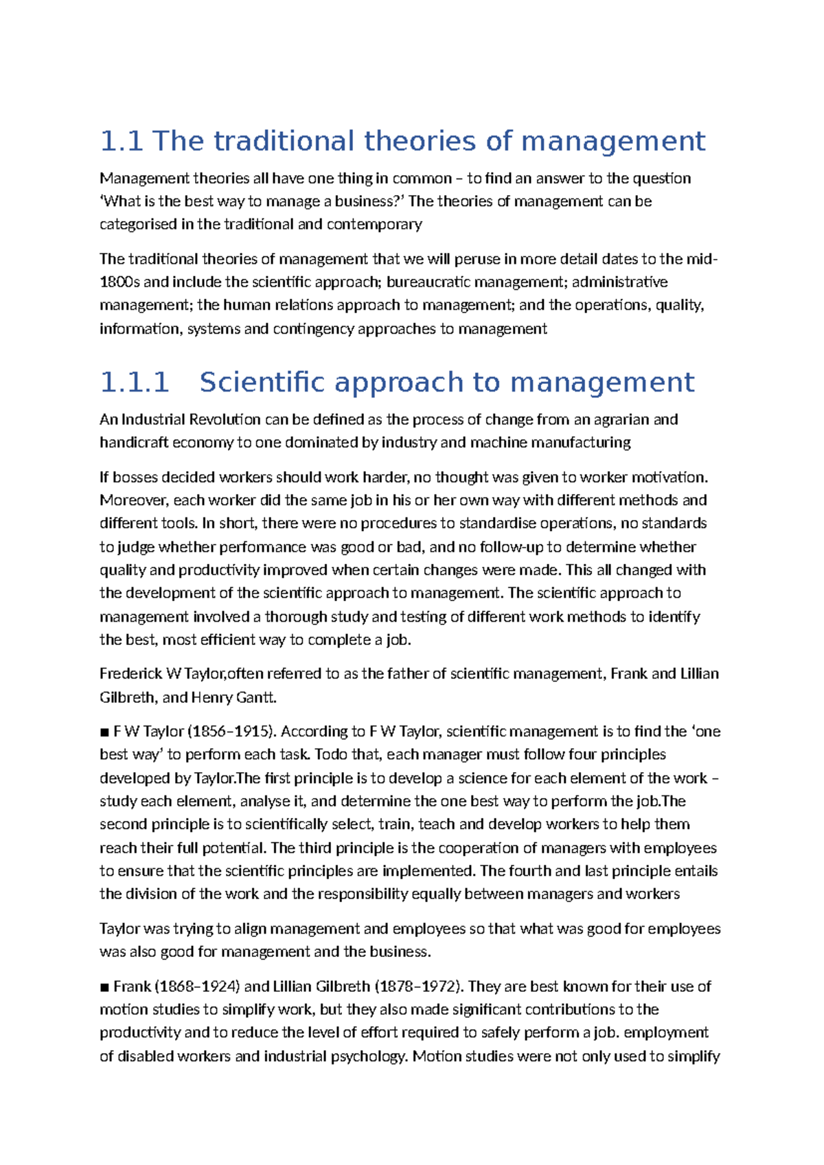 Business Management 2: Chapter 1 - Traditional Theories & Responsible ...
