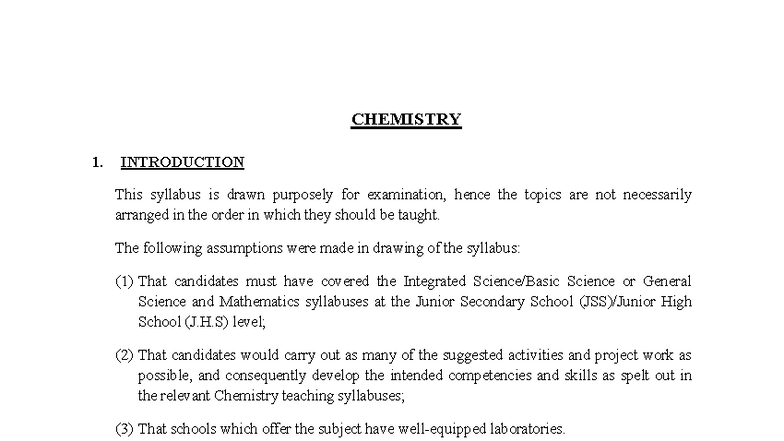 CHEMISTRY 1: Comprehensive Syllabus for First, Second & Third Term ...
