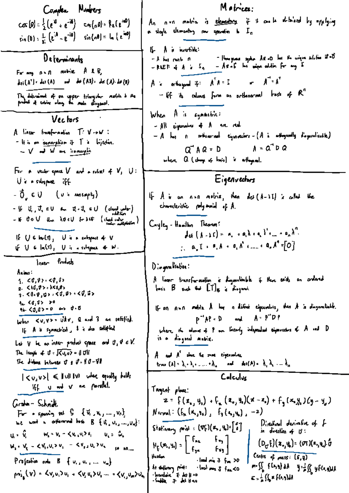 (MAST10008) Accelerated Mathematics - Summary Cheat Sheet for Exam ...