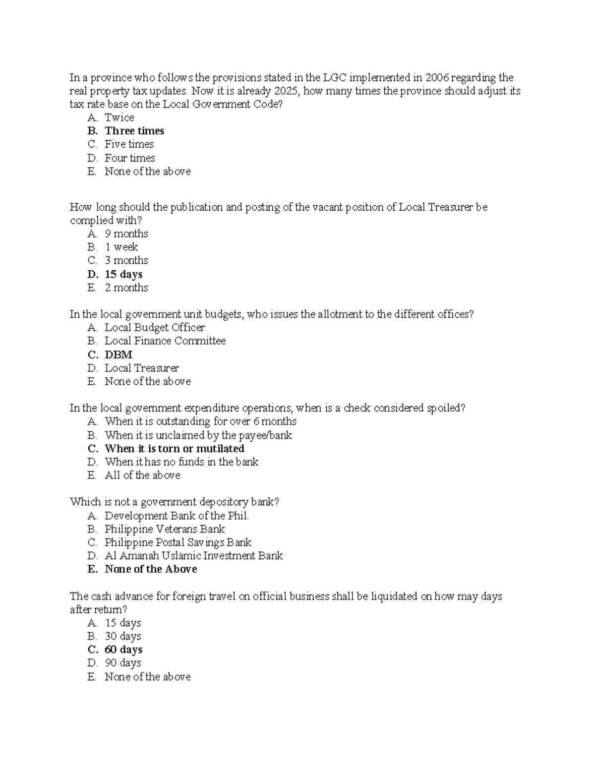BCLTE 2025: Local Government Code Quiz Questions and Answers - Studocu