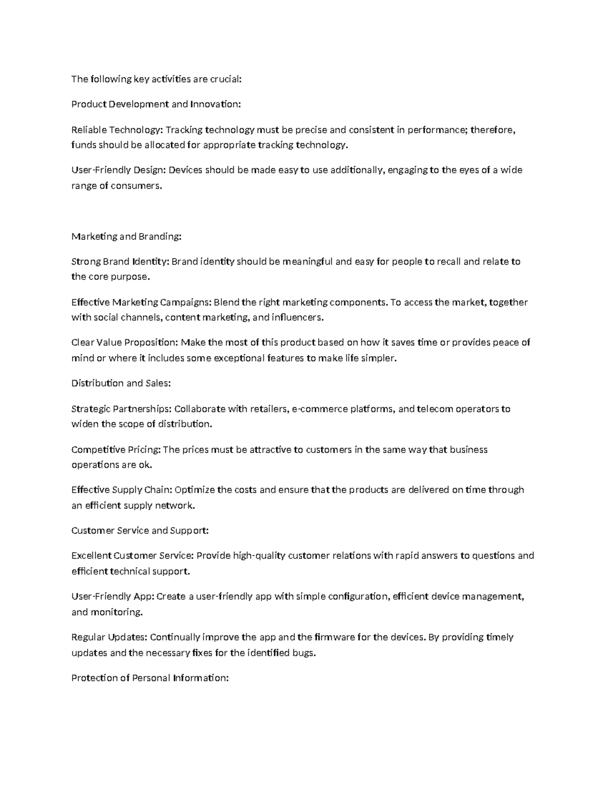 Key-activities - NOTES - The following key activities are crucial ...