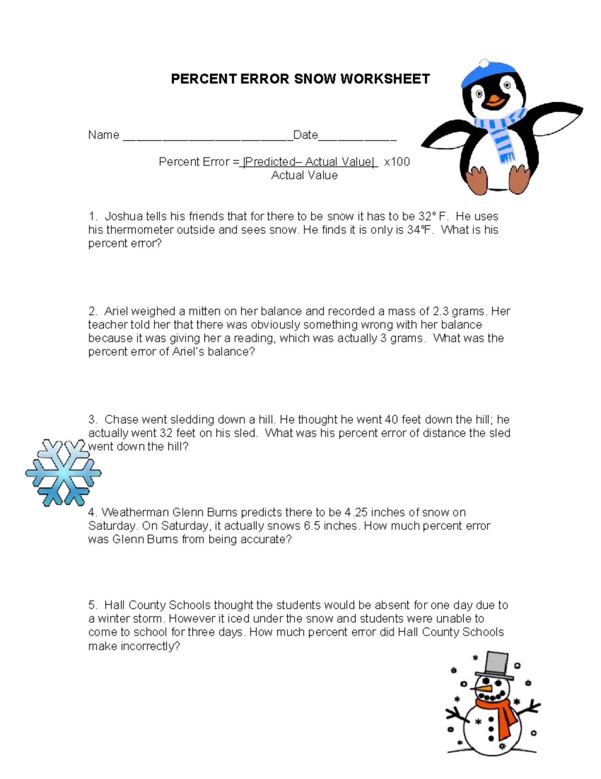 Kennedi Cooper - Percent Error Worksheet (Math 101) - Studocu