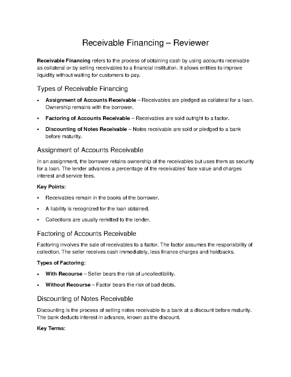 Receivable Financing Overview: Types & Key Points - Studocu