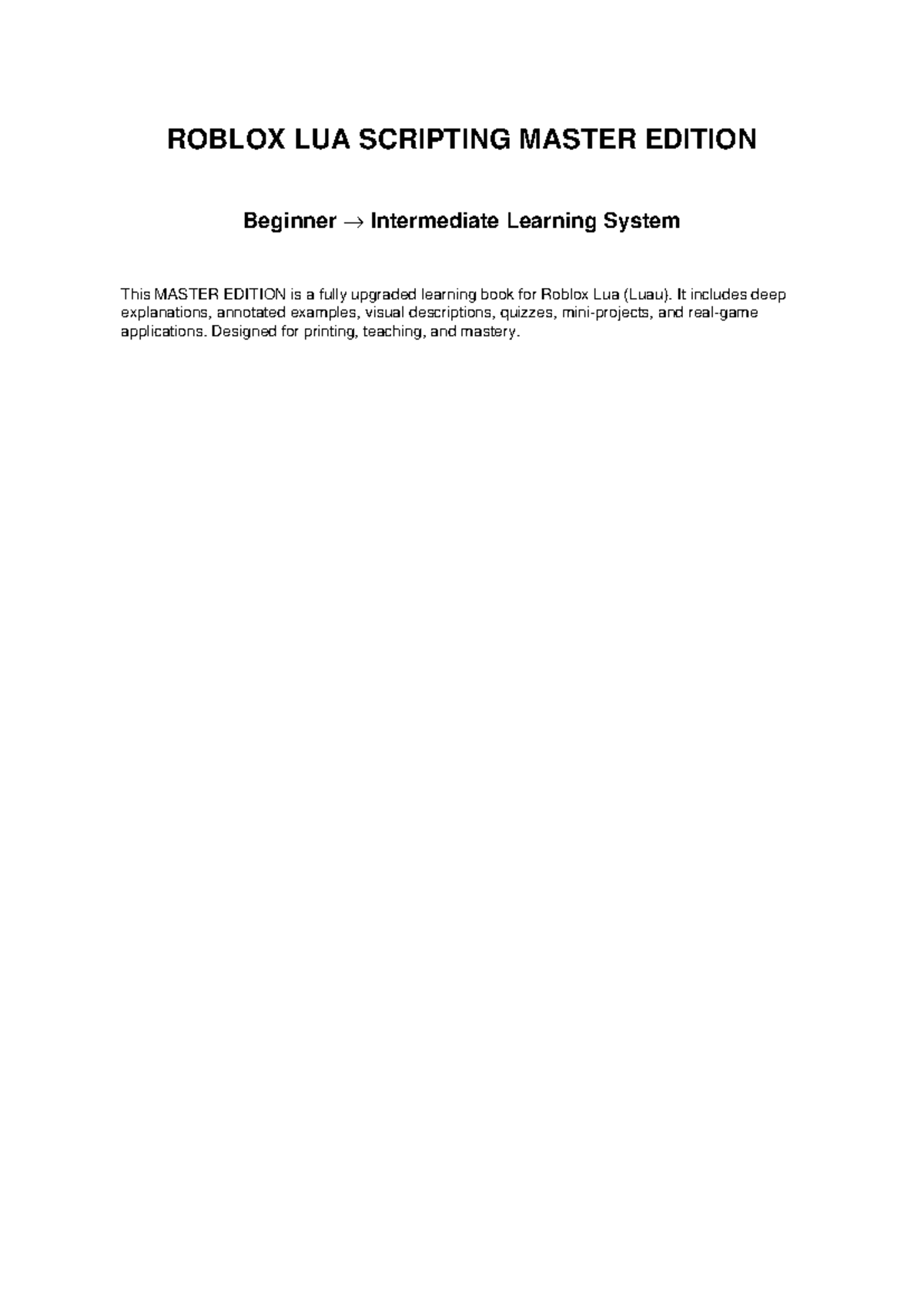 Roblox LUA Scripting Master Edition: Beginner to Intermediate Guide ...