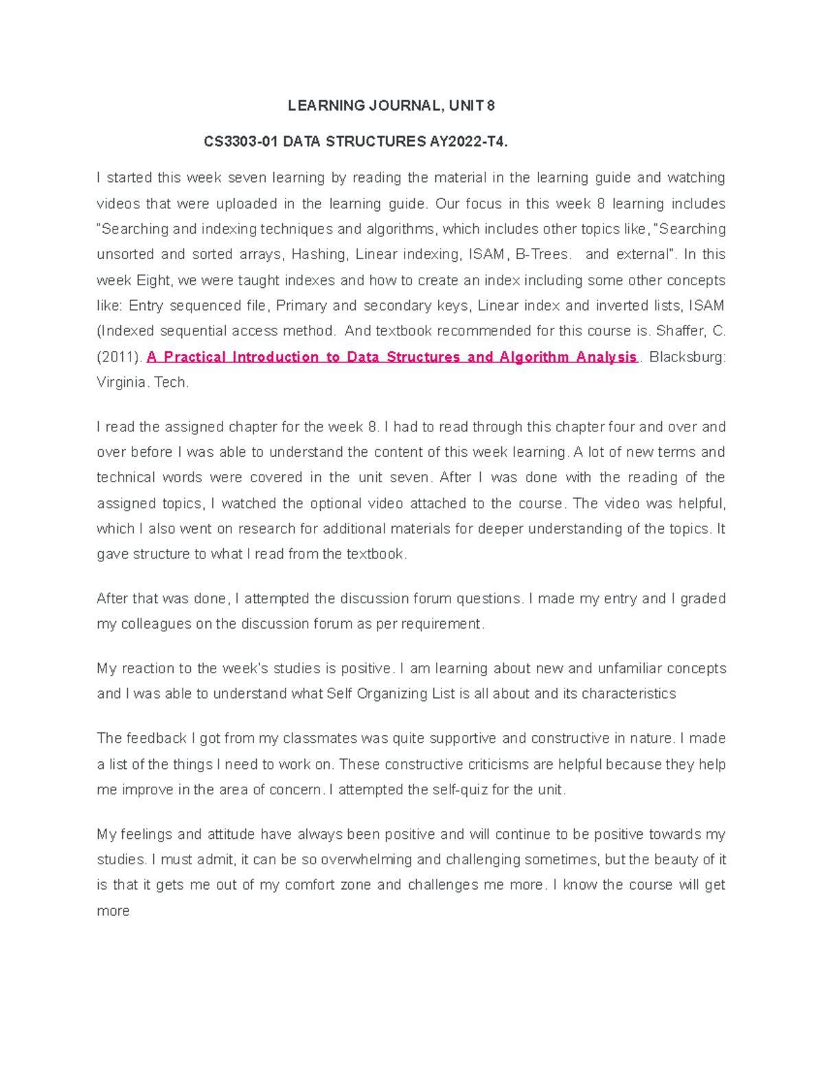 Learning Journal UNIT 8 CS 3303 - LEARNING JOURNAL, UNIT 8 CS3303-01 ...