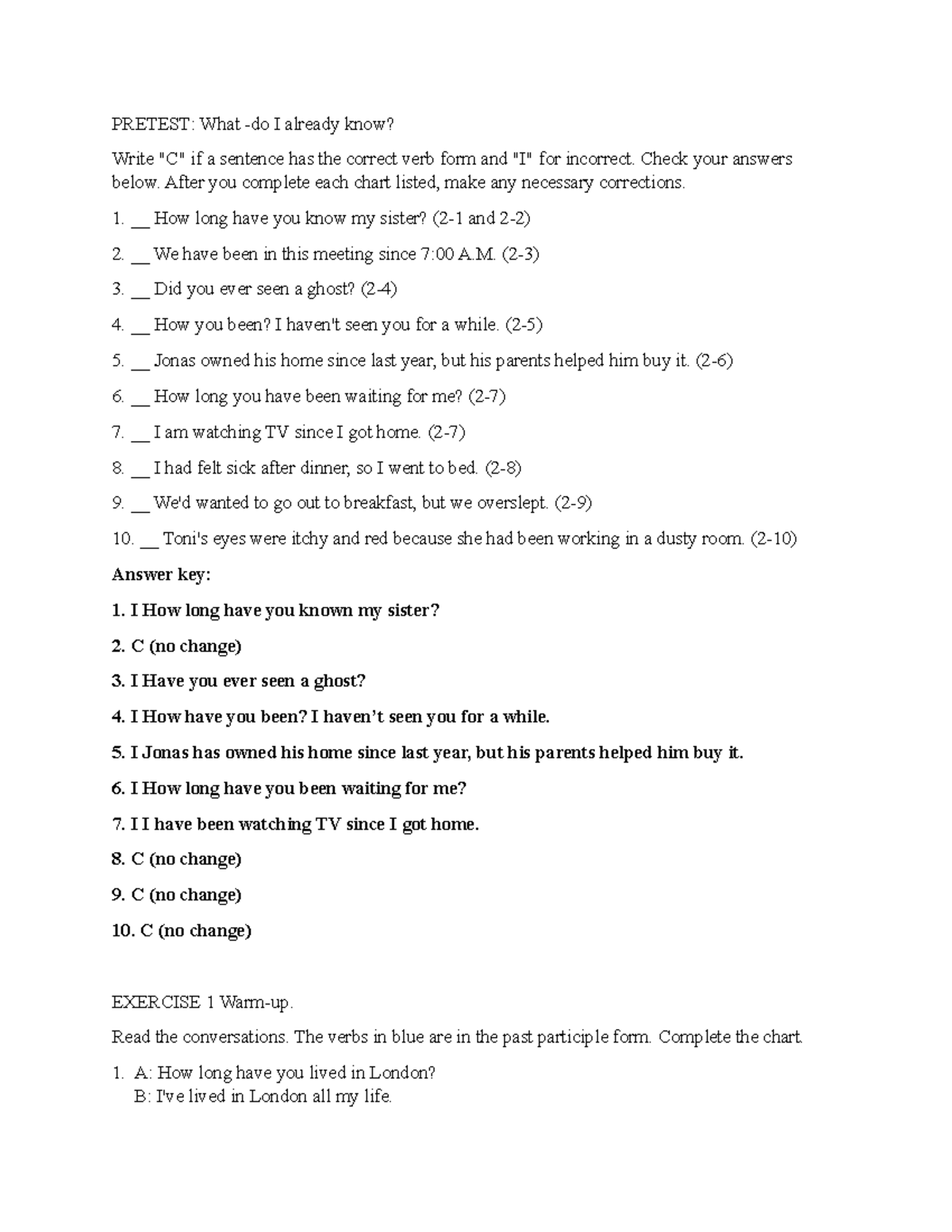 Chapter 2 Pretest: Exercises 1, 3, 7, 8, 9, and 10 Answers and Key ...