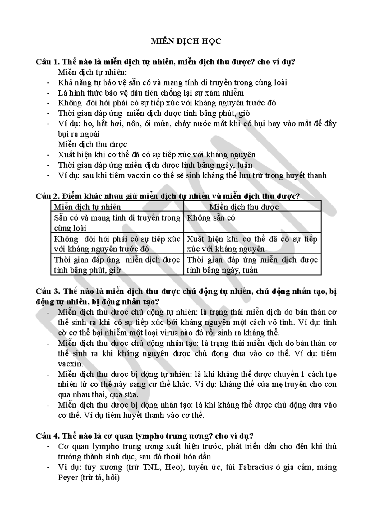 Hướng Dẫn Học Tập Môn MIỄN DỊCH HỌC - ĐỀ CƯƠNG ÔN TẬP - Studocu