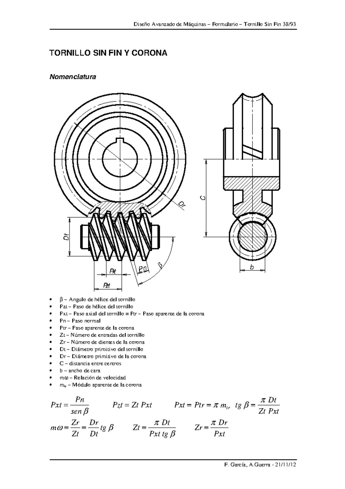 Formulario de Diseño Avanzado de Máquinas: Tornillo Sin Fin y Corona - Studocu