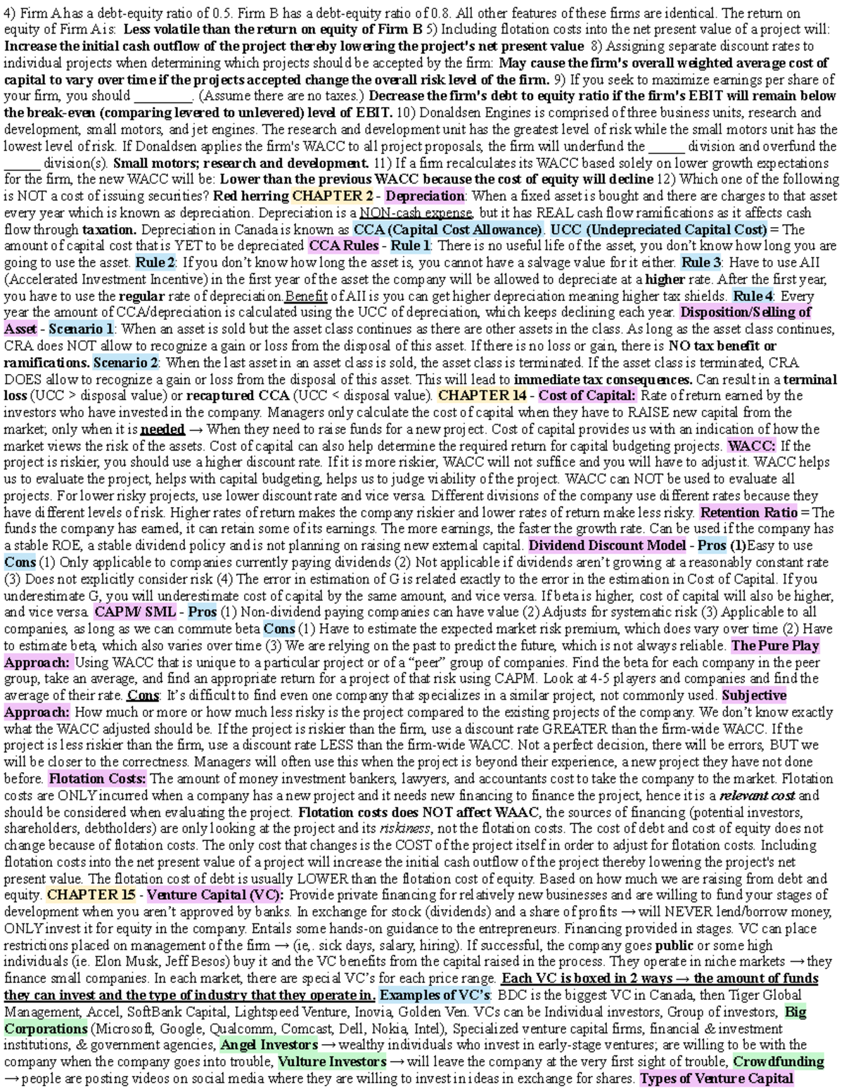 2FB3 Cheat Sheet - Midterm 1 - Firm A has a debt-equity ratio of 0 ...