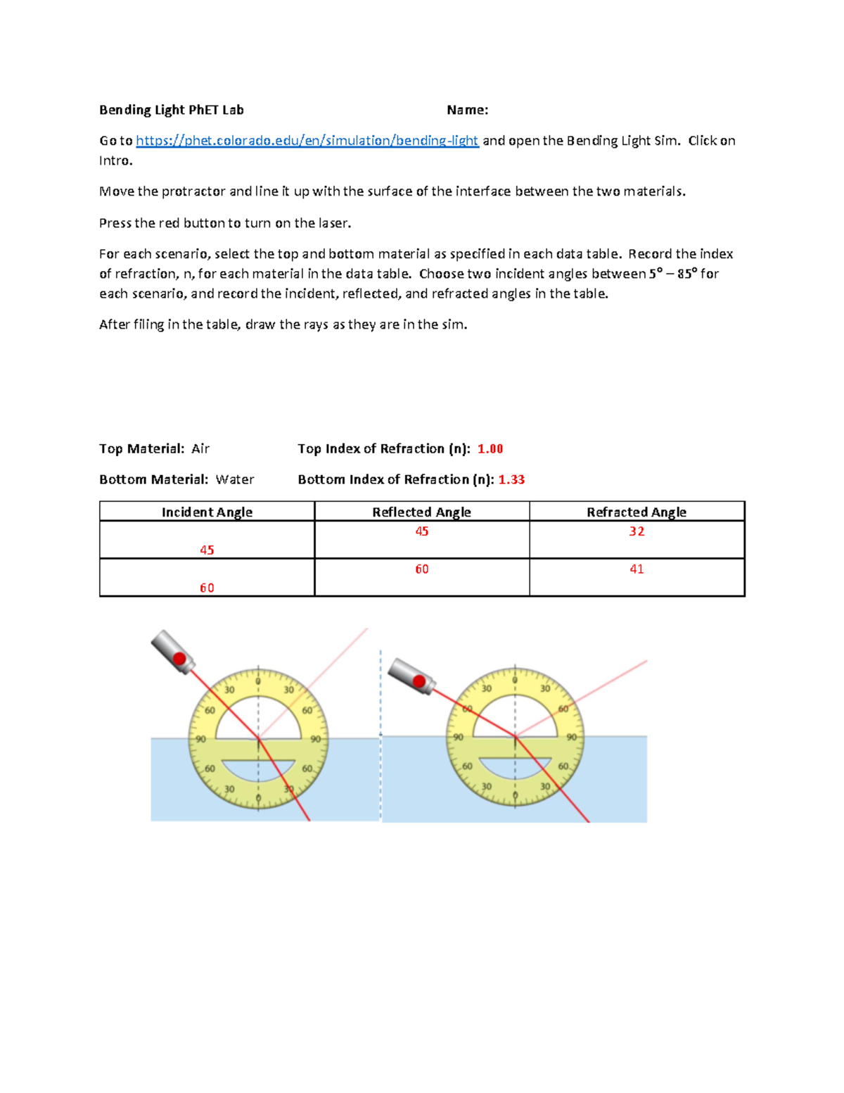 ISCI 2002 K - Bending Light PhET Lab Report and Observations - Studocu