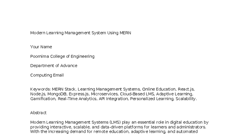 LMS Development Using MERN Stack: A Comprehensive Study - Studocu