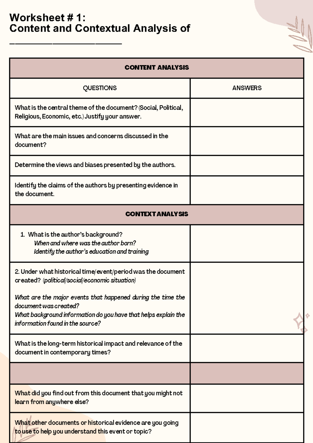 RPH Worksheet 1 Content and Contextual Analysis - CONTENT ANALYSIS QUESTIONS ANSWERS What is the ...