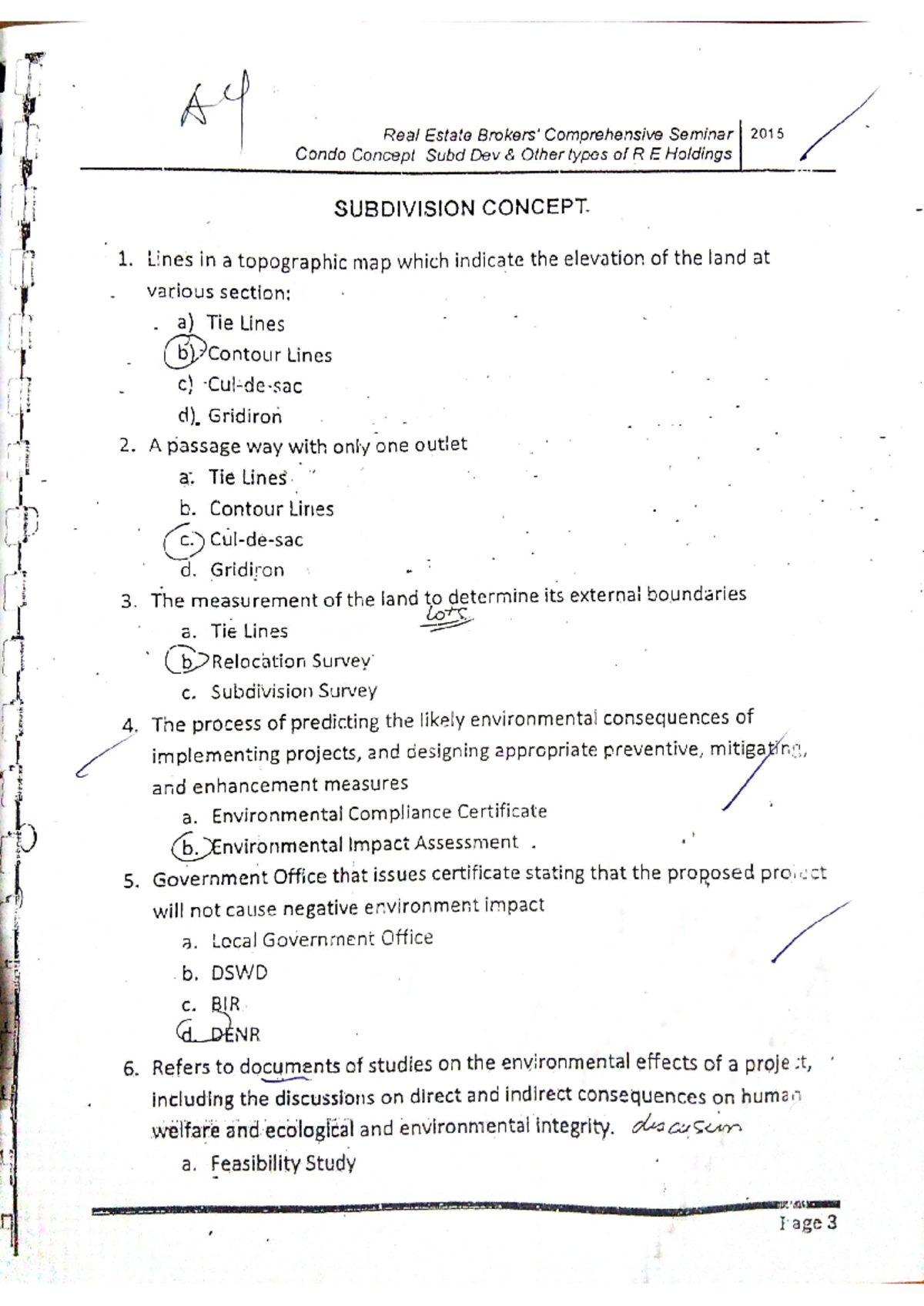 A4 Real Estate Comprehensive Seminar 2015: Subdivision & Geography Mock ...
