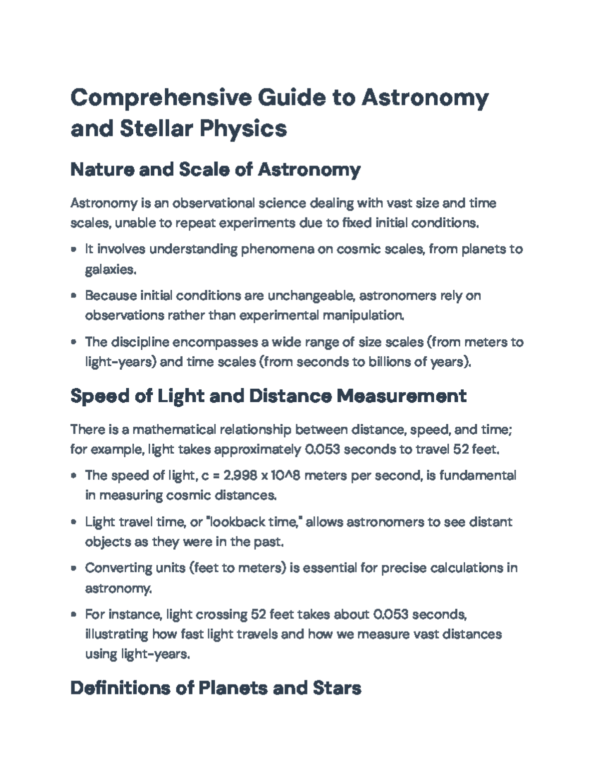Comprehensive Astronomy & Stellar Physics: Key Concepts Overview - Studocu