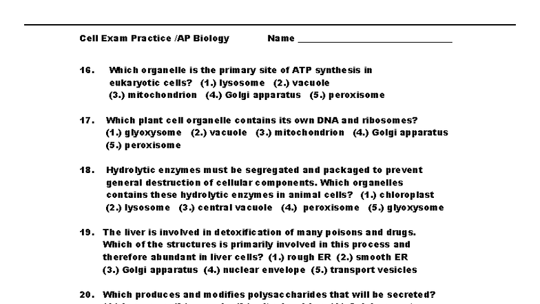AP Biology Unit 2 Exam Practice Questions - Studocu