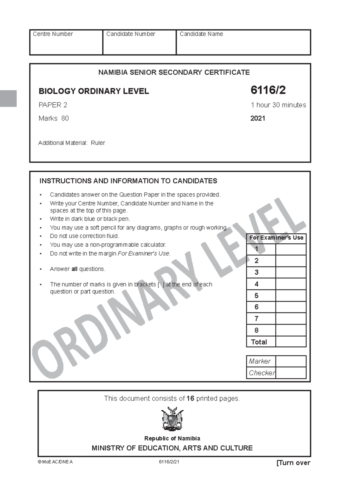 Biology 10 Past Exam Paper 2021 (Ordinary Level) - Paper 2 - Studocu