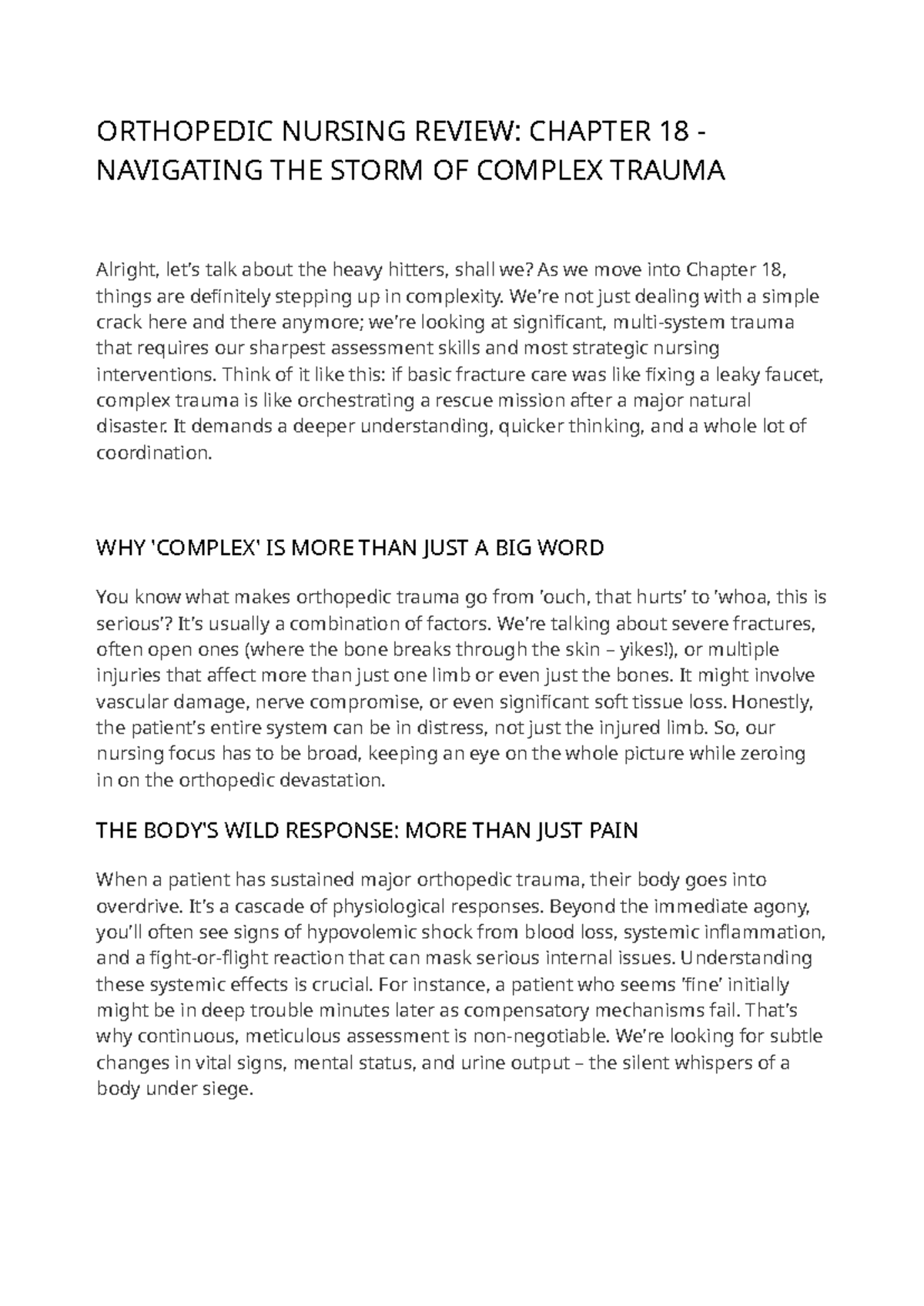 ORTHOPEDIC NURSING REVIEW: CHAPTER 18 COMPLEX TRAUMA INSIGHTS - Studocu