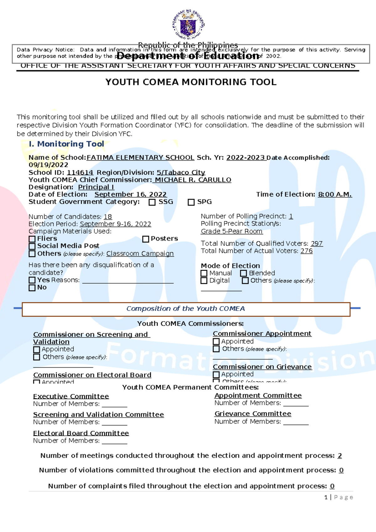 SELG SSLG ELECTION Monitoring Tool for SY 2022-2023 - Studocu