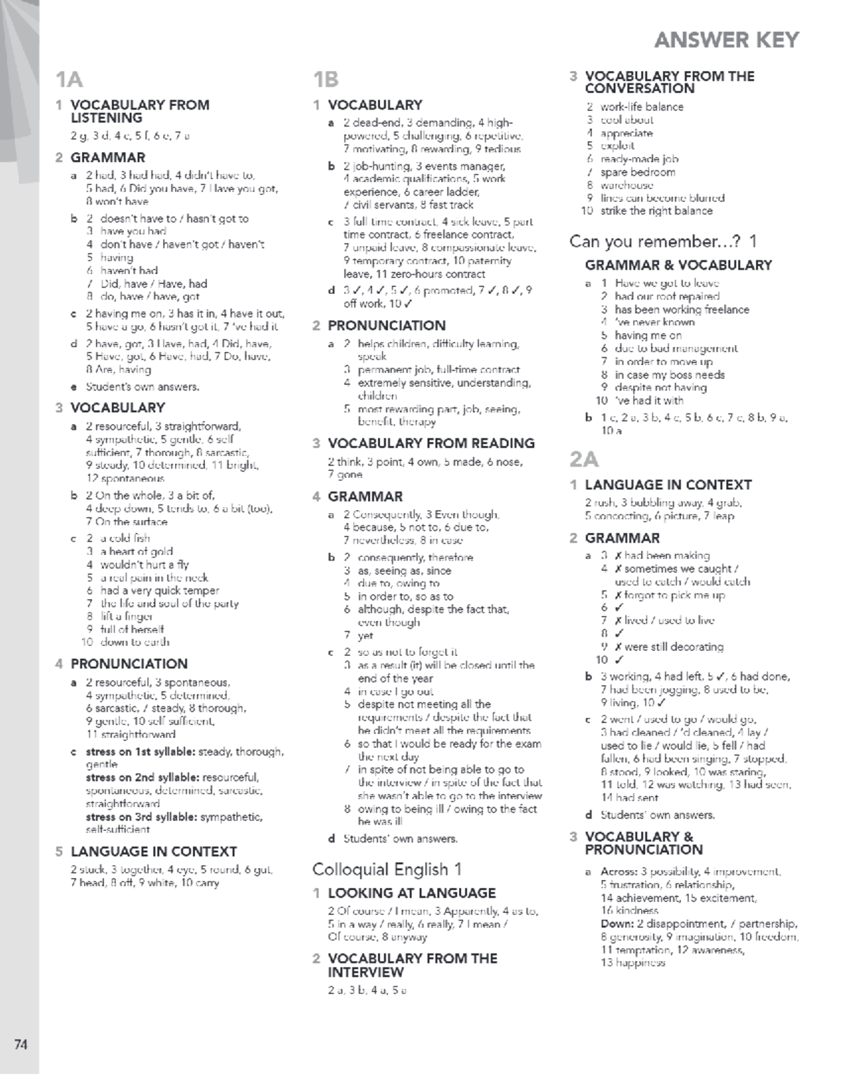 ANSWER KEY 1A 1B 3 VOCABULARY & GRAMMAR REVIEW - Studocu