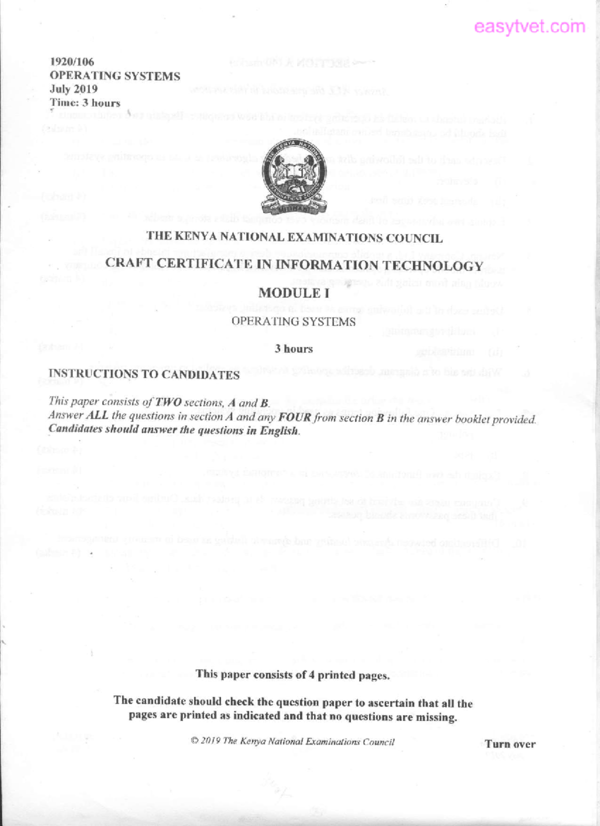 2019 July OS Revision Notes for EasyTVET Craft Certificate Exam - Studocu