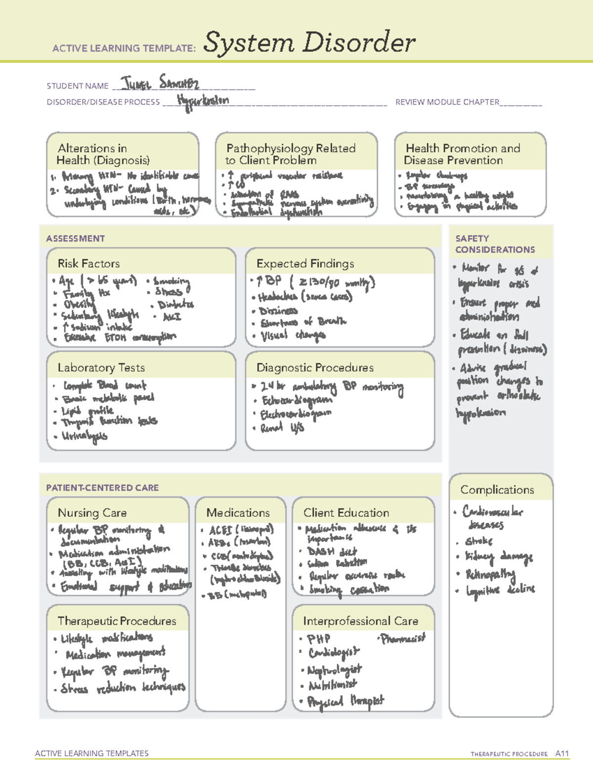 Hypertension ATI Template: Active Learning Review for SANCHEZ JUNEL - Studocu