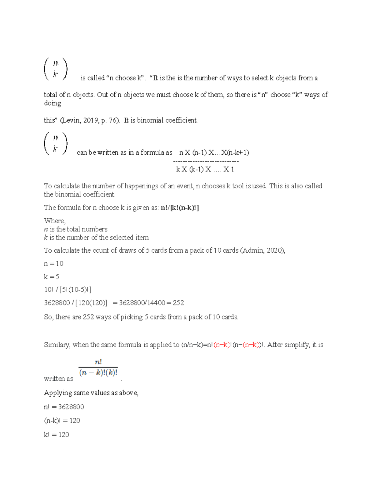 Disc2 - Discussion on "n Choose k" and Binomial Coefficient - Studocu
