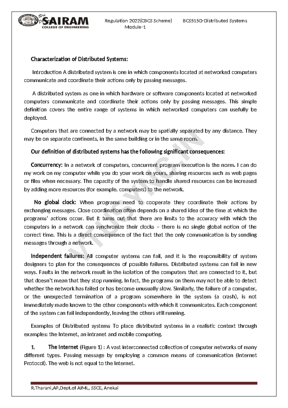 Regulation 2022 (CBCS Scheme) - Systems Characterization of Distributed Systems - Studocu