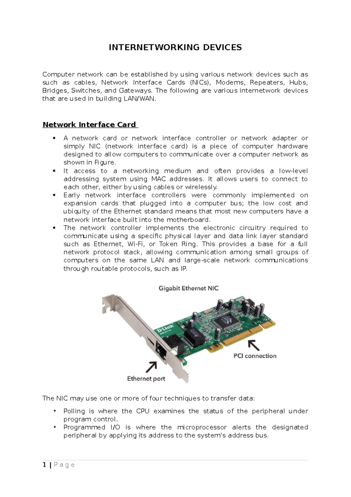 Internetworking Devices Overview: NICs, Modems, Hubs, and More - Studocu