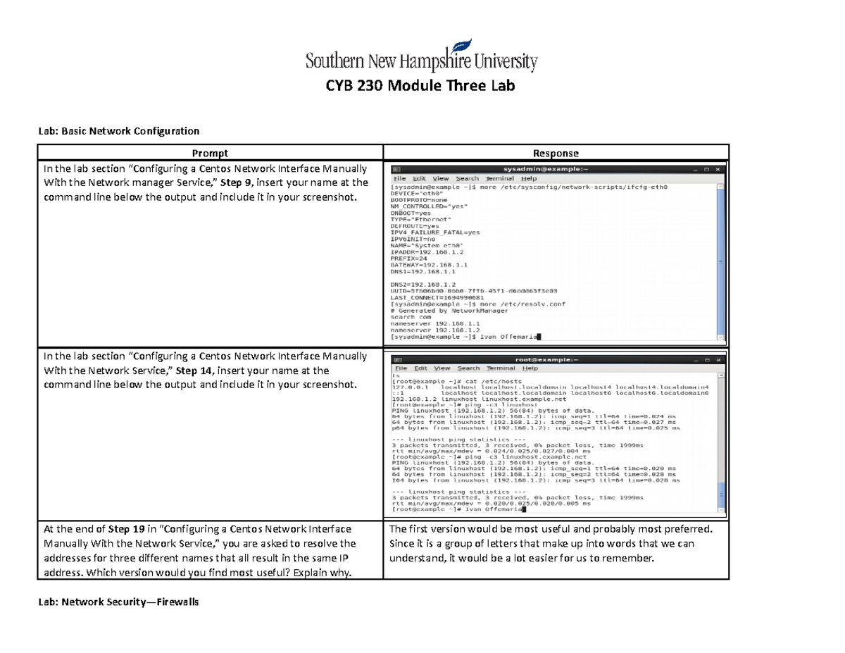 CYB 230 Module Three Lab: Network Configuration & Security Insights ...