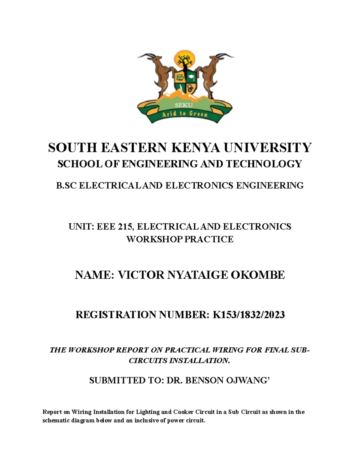 EEE 215 Workshop Report: Wiring Installation for Lighting and Cooker ...