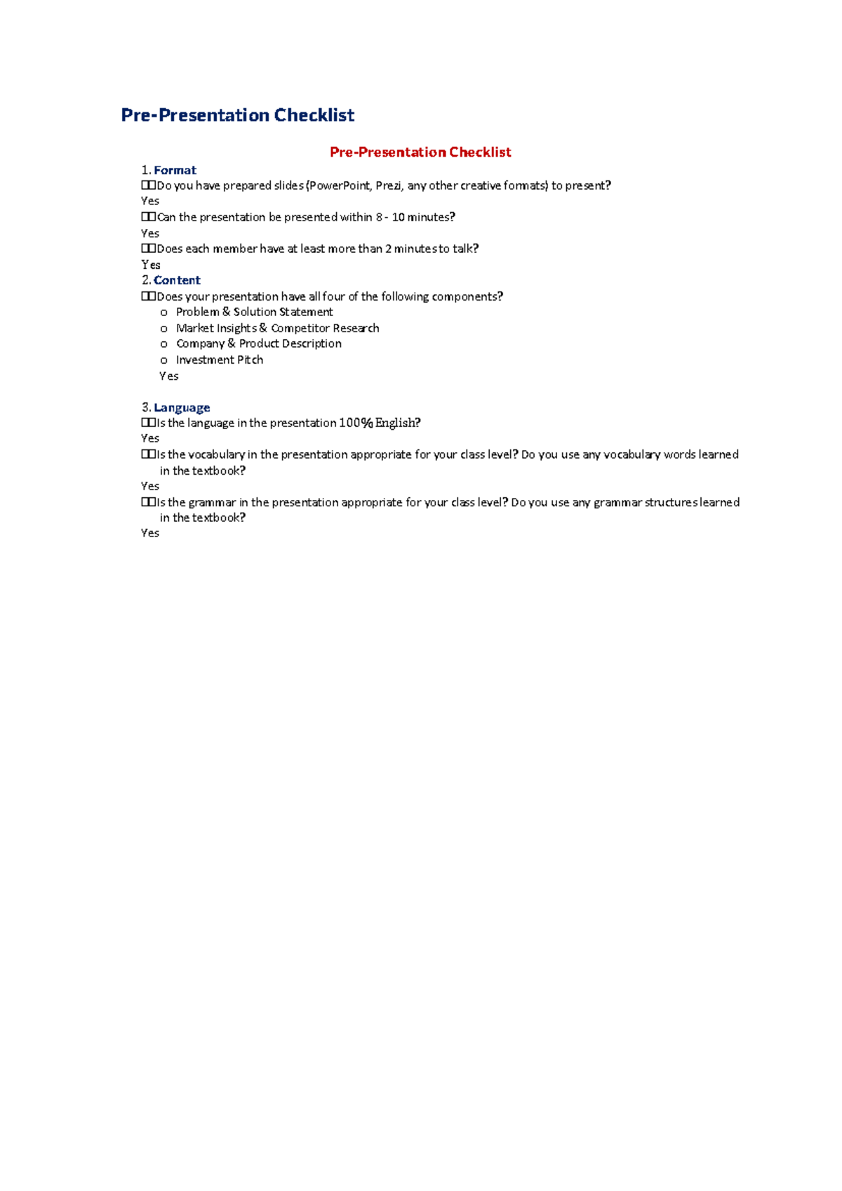242 71ENG510053 Pre-Presentation Checklist for GR03 - Studocu