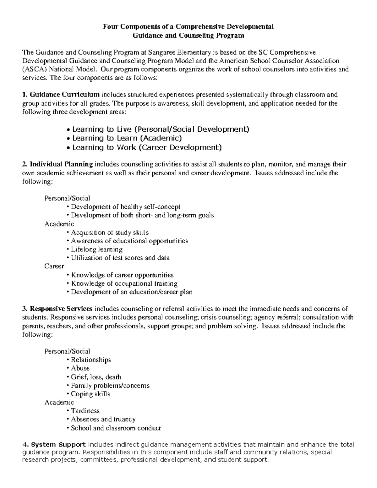 Four Components of Guidance Counseling - Four Components of a ...
