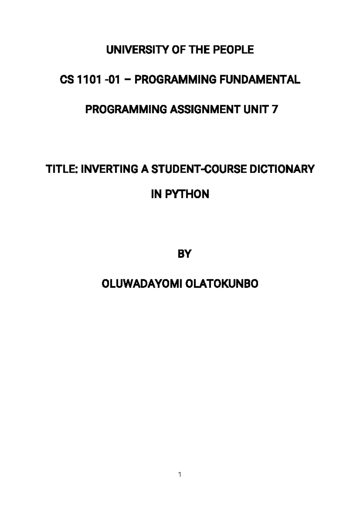 CS 1101 Final Programming Assignment: Inverting a Dictionary in Python - Studocu