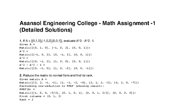BCA A-1 Math Assignment Solutions: Detailed Steps and Ranks - Studocu