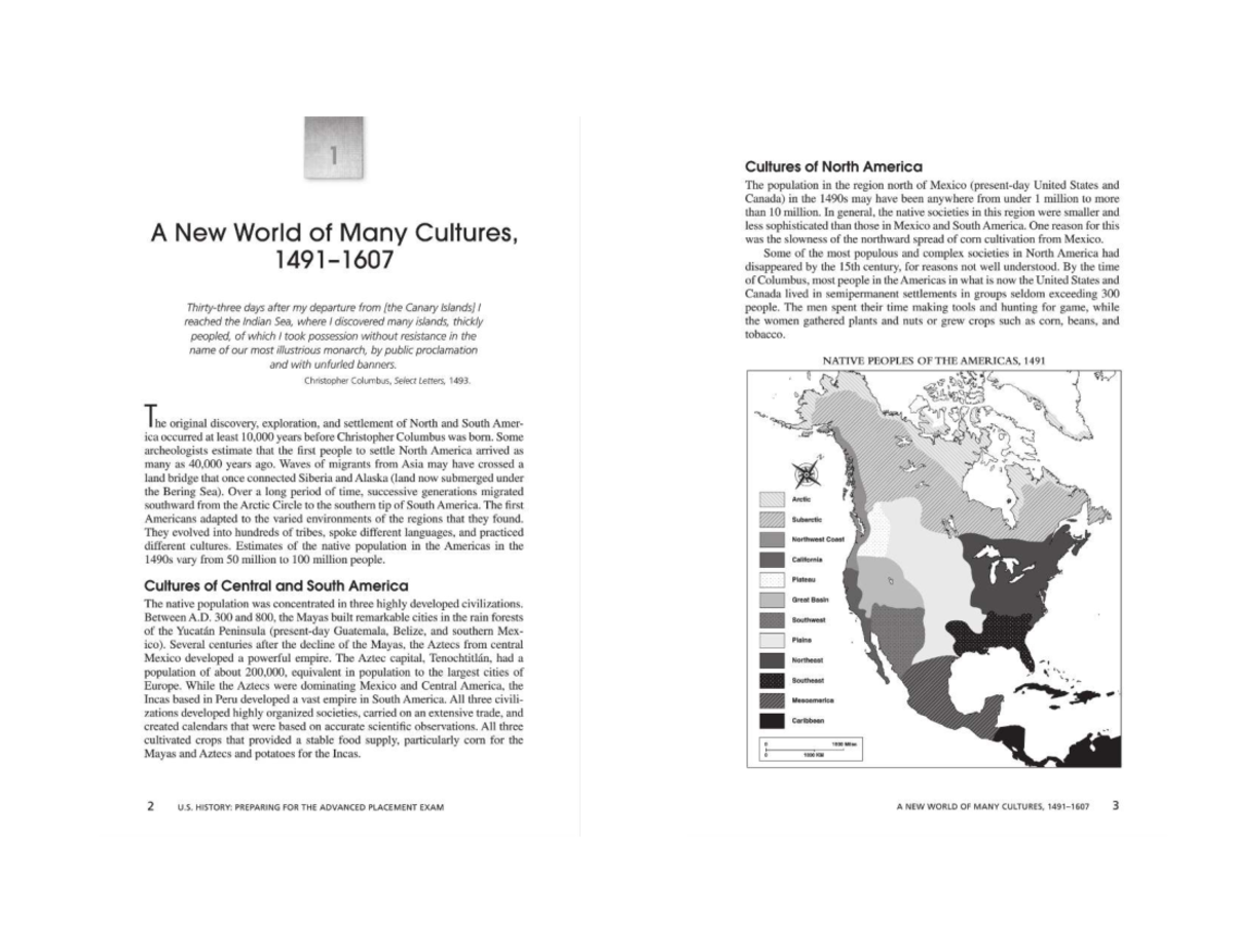 U.S. HISTORY: PREPARING FOR THE AP EXAM - A NEW WORLD OF MANY CULTURES ...