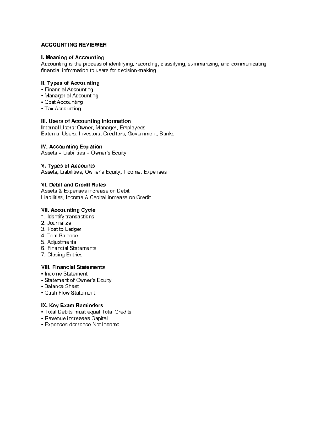 ACCOUNTING REVIEWER: Key Concepts and Exam Tips - Studocu