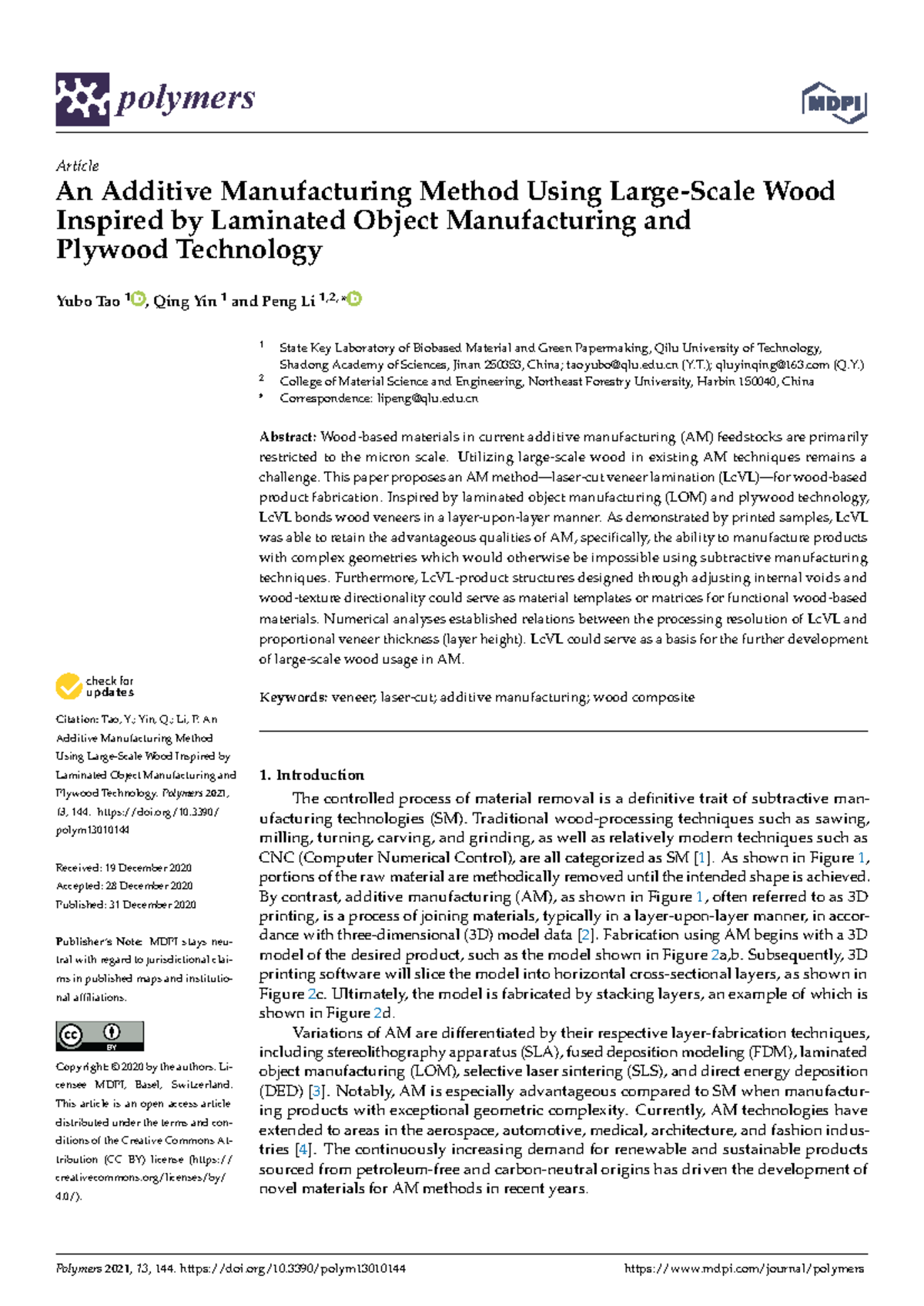 Additive Manufacturing of Large-Scale Wood Products Using LcVL ...