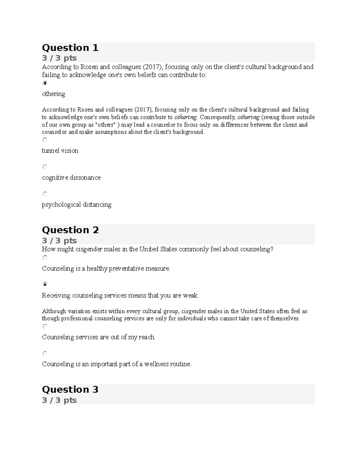 Quiz on Multicultural Counseling: Week 3 Insights (Course Code: MC 101) - Studocu