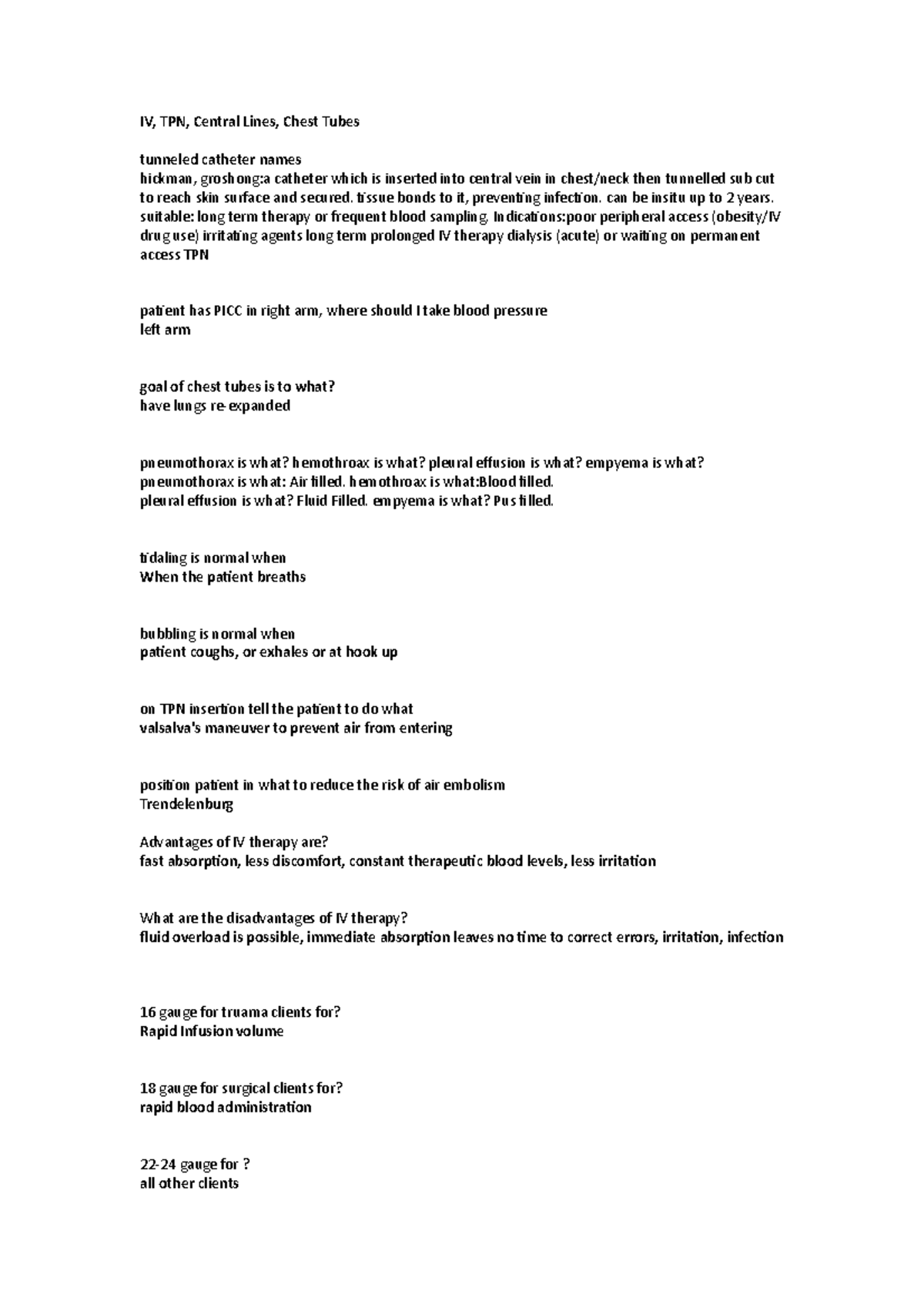 Nursing Notes on IV, TPN, Central Lines & Chest Tubes: Key Insights ...