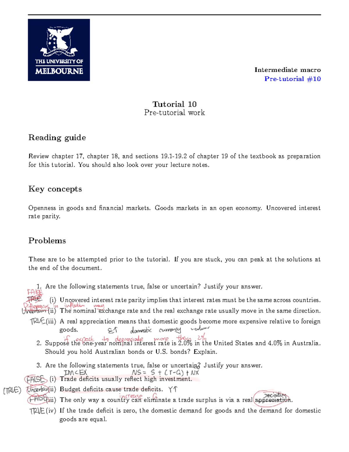 Intermediate Macro Tutorial 10: Review of Chapters 17-19 with Solutions ...