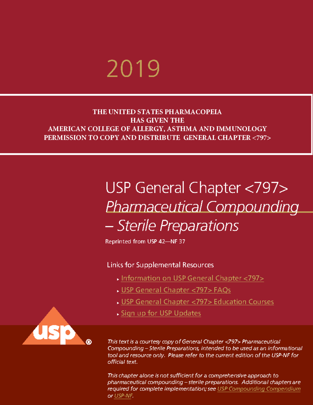 2019 USP General Chapter: Pharmaceutical Compounding Sterile ...