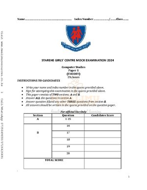 COMP paper 1 - MARANDA HIGH SCHOOL Kenya Certificate of Secondary ...