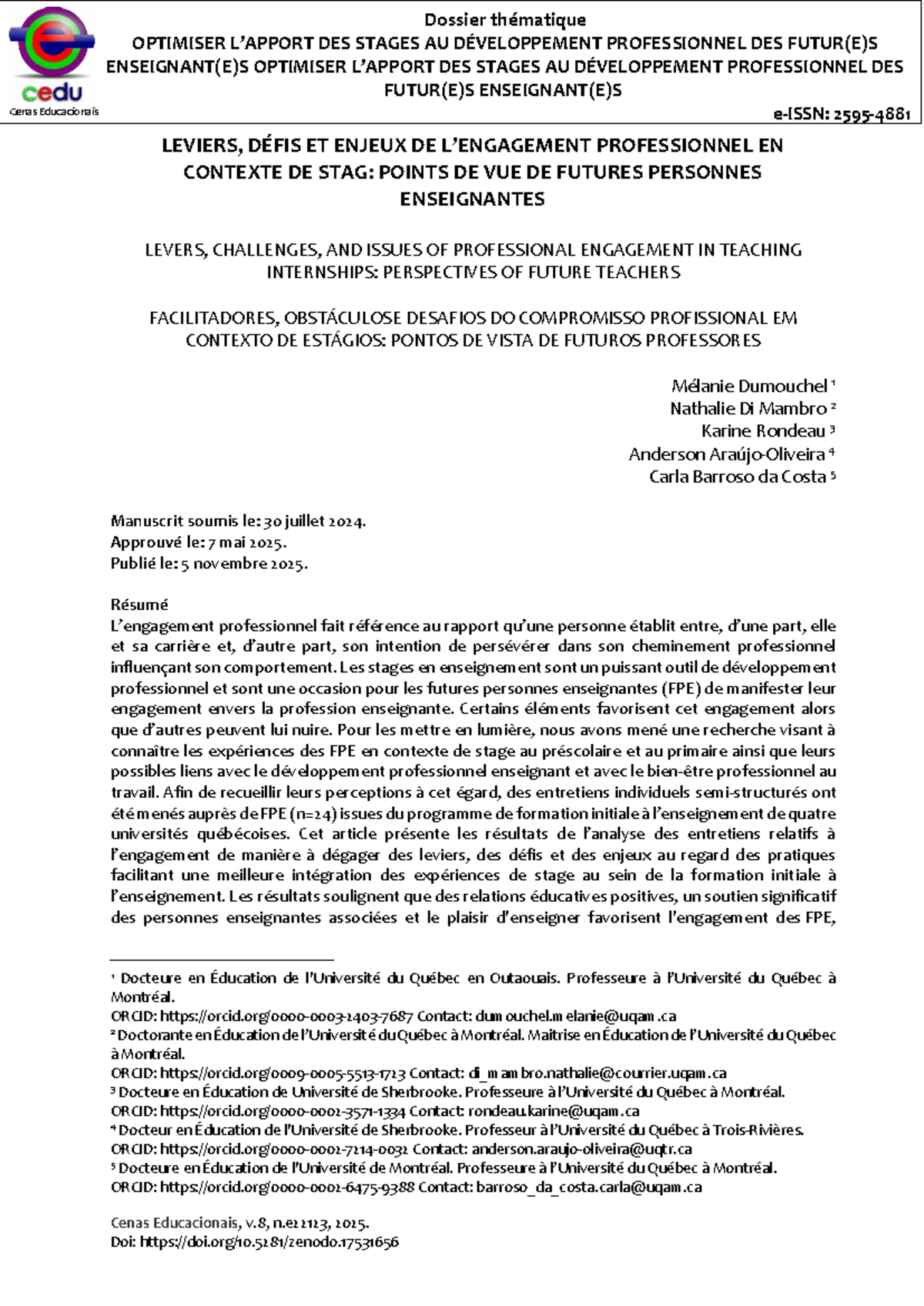 Optimisation des Stages pour le Développement Professionnel des FPE ...