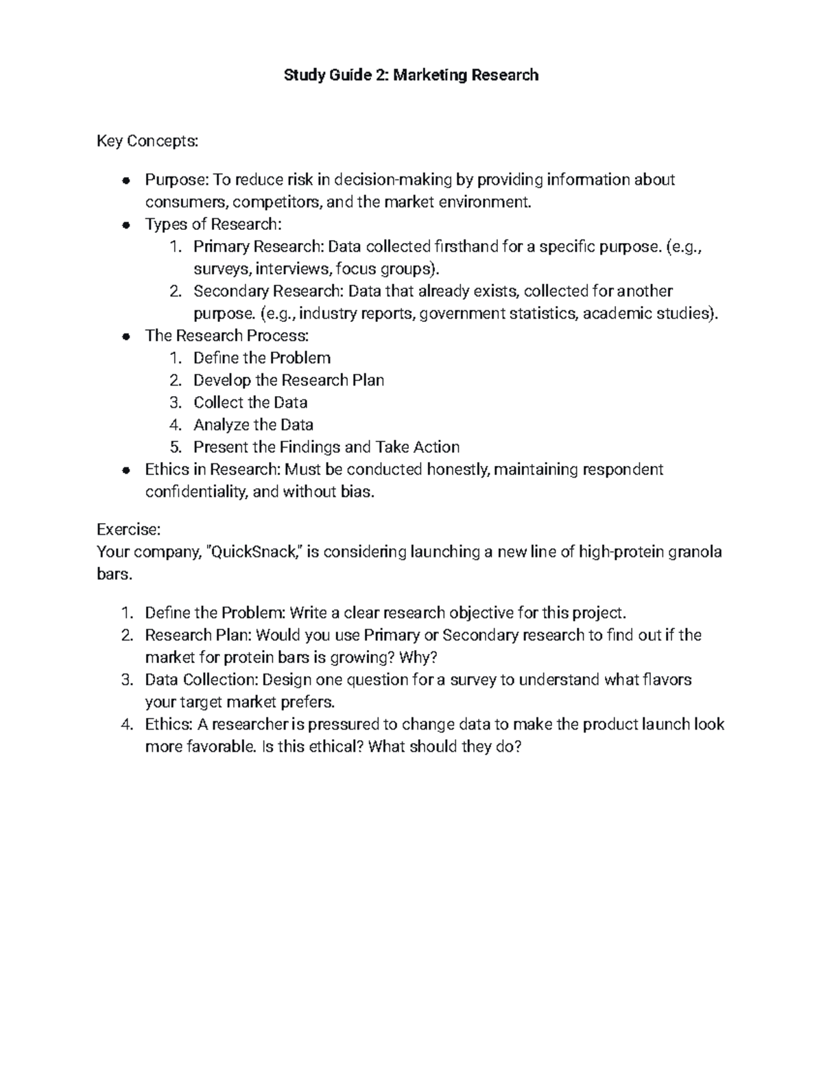 Study Guide 2: Key Concepts in Marketing Research - Studocu