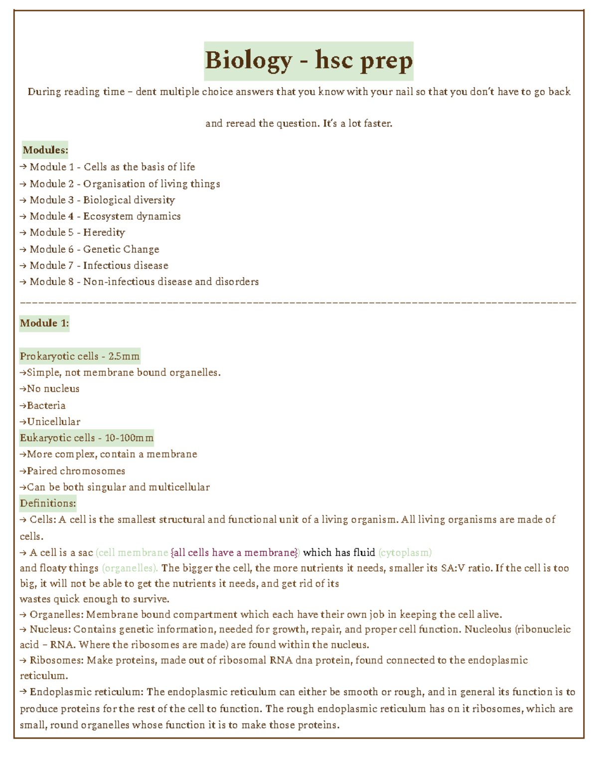 Biology HSC Prep: Key Concepts and Study Notes - Studocu