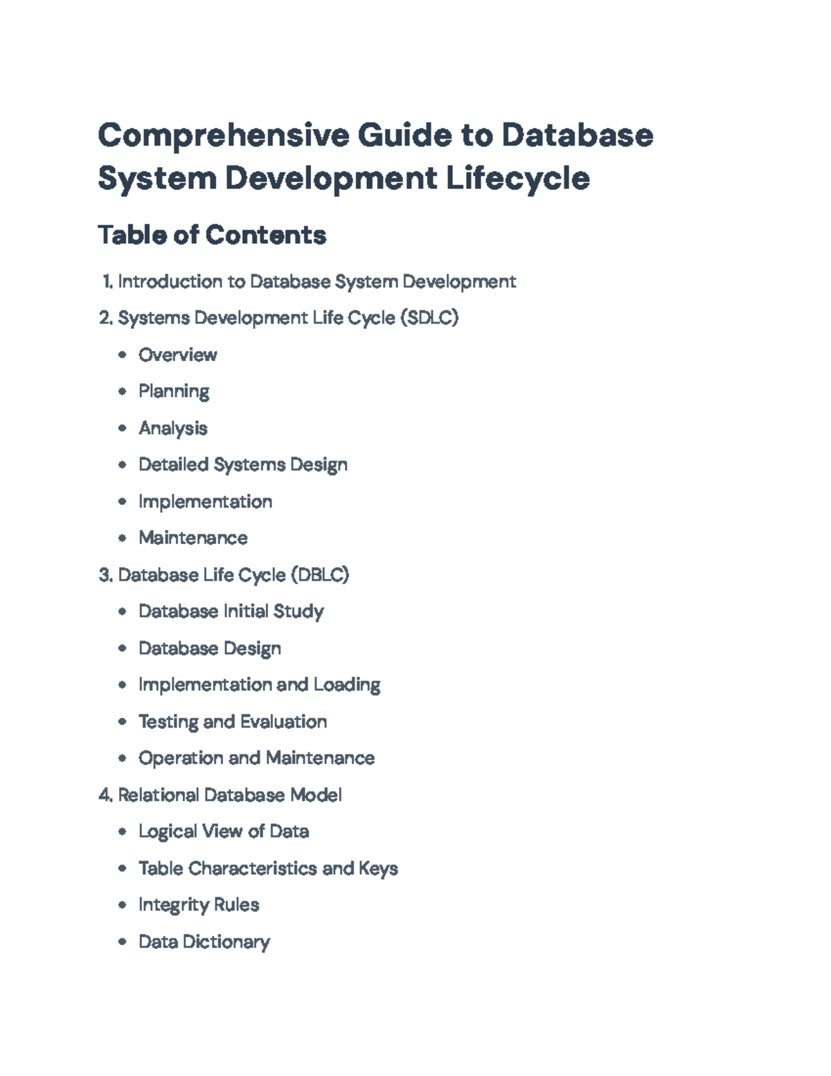 Comprehensive Guide to Database Development Lifecycle (CS101) - Studocu