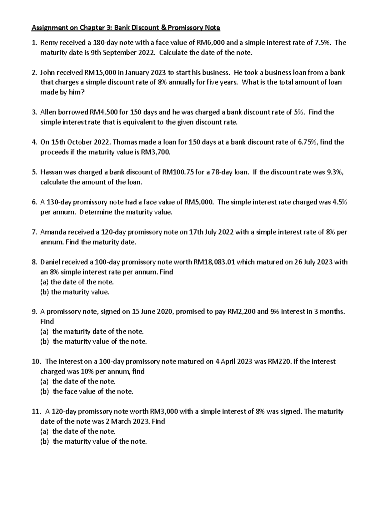 Assignment on Chapter 3: Bank Discount Promissory Notes Analysis - Studocu