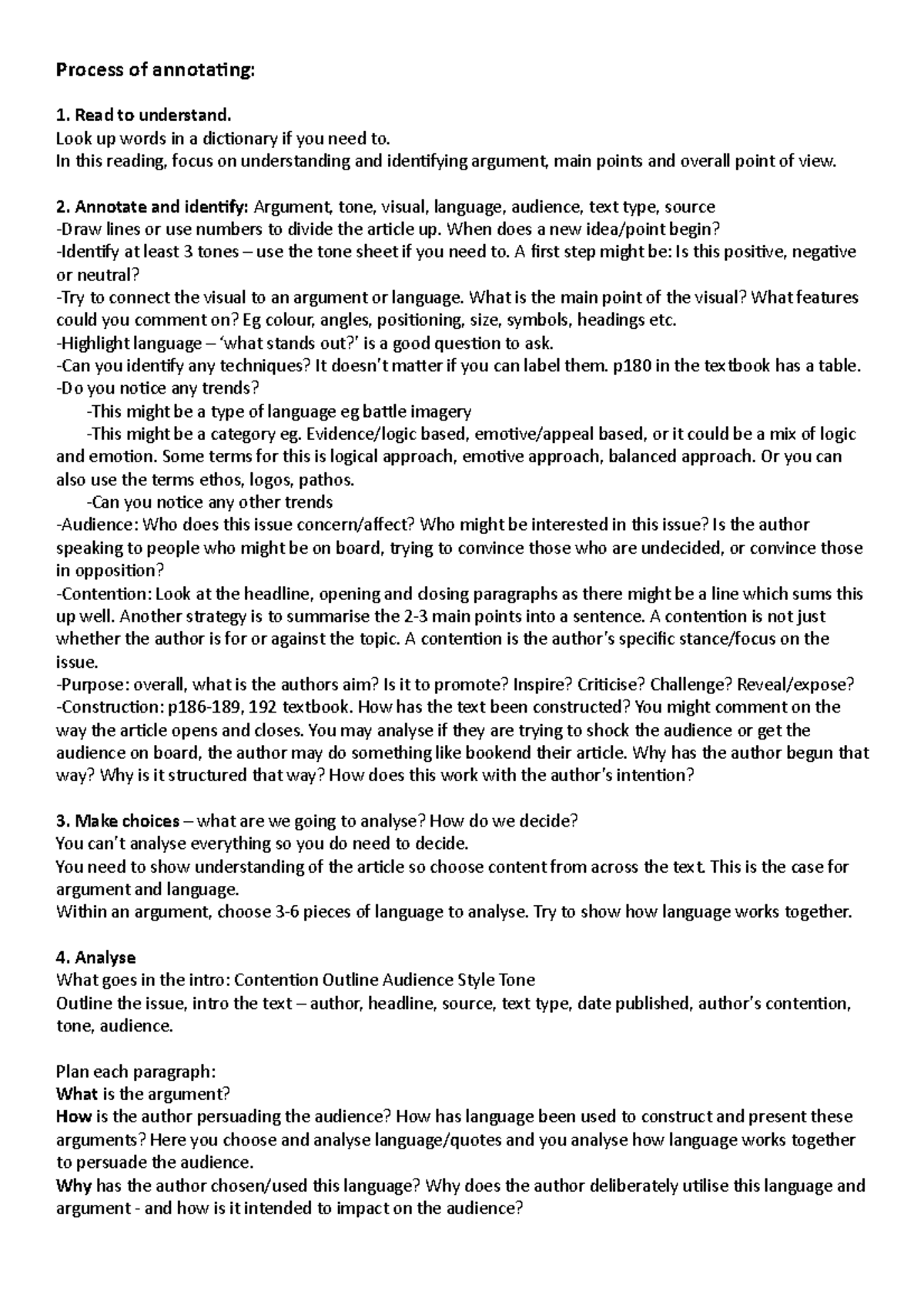 Annotated Reading Strategies: Analyzing Argument & Language - Studocu