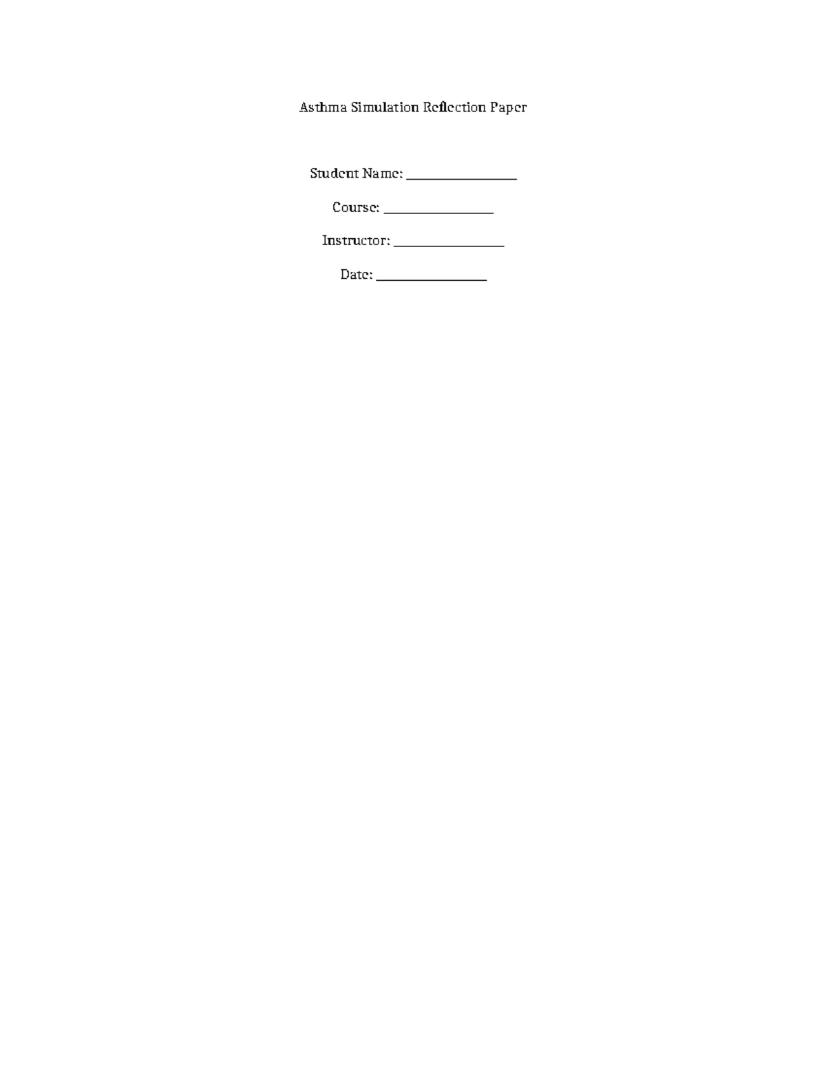 Asthma Simulation Reflection Paper: Insights on Pediatric Management ...